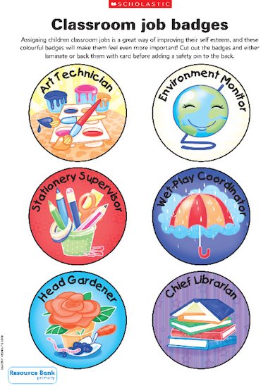 Classroom job badges – Primary KS1 teaching resource - Scholastic